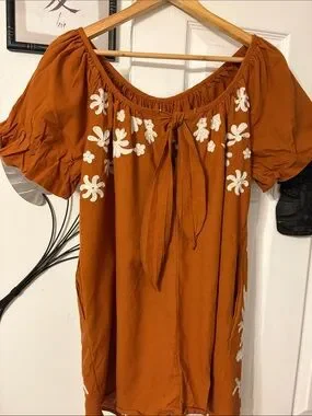 Free People | Tops | Free People Rust Orange Embroidered Offshoulder ...